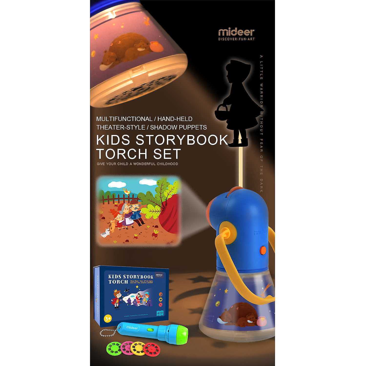 Proiector cu 12 povesti si lampa de veghe, Limba Romana, Mideer - eMAG.ro