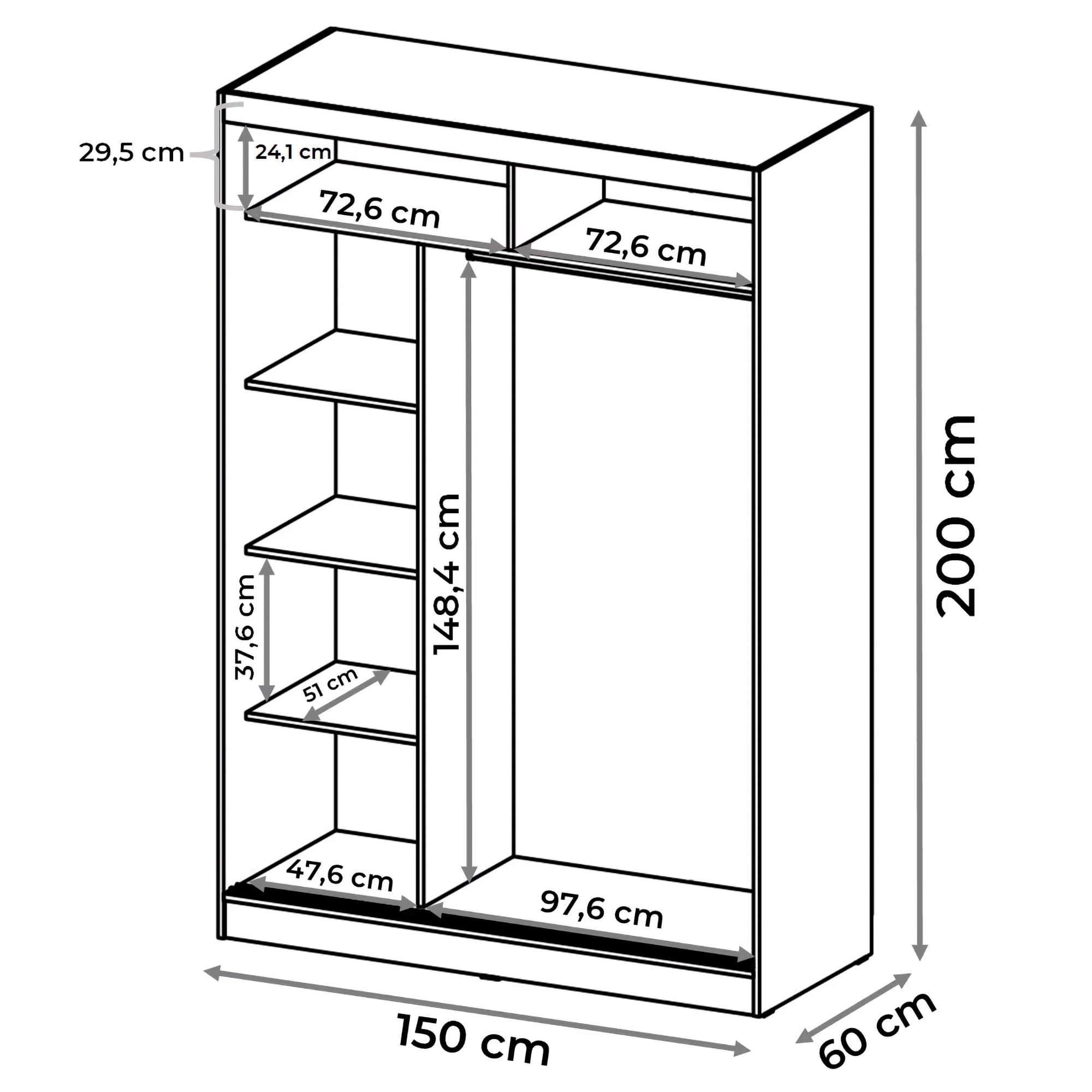 Dulap Kring Yuna 150, usi glisante, 150x60x200 cm, culoare sonoma - eMAG.ro