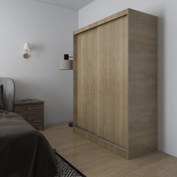 Dulap Kring Yuna 150, usi glisante, 150x60x200 cm, culoare sonoma - eMAG.ro