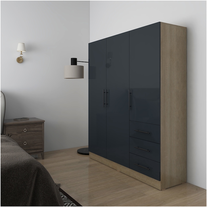 Dulap Kring Leo 150, 3 usi si 3 setare, 150x45x180, culoare gri ... Dulap Kring Leo 150, 3 usi si 3 setare, 150x45x180, culoare gri ...