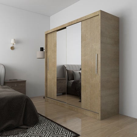 Dulap Kring Fiona 200, usi glisante cu oglinda, 200x60x200 cm, culoare ...