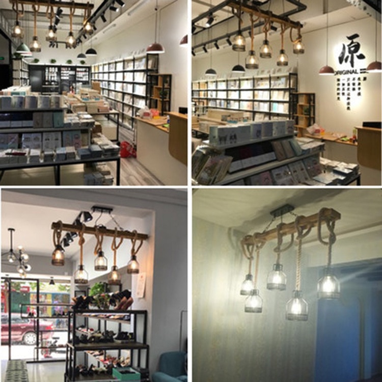 Винтидж ретро/ретро полилей, E27, с връв/въже с 5 регулируеми рамена ...