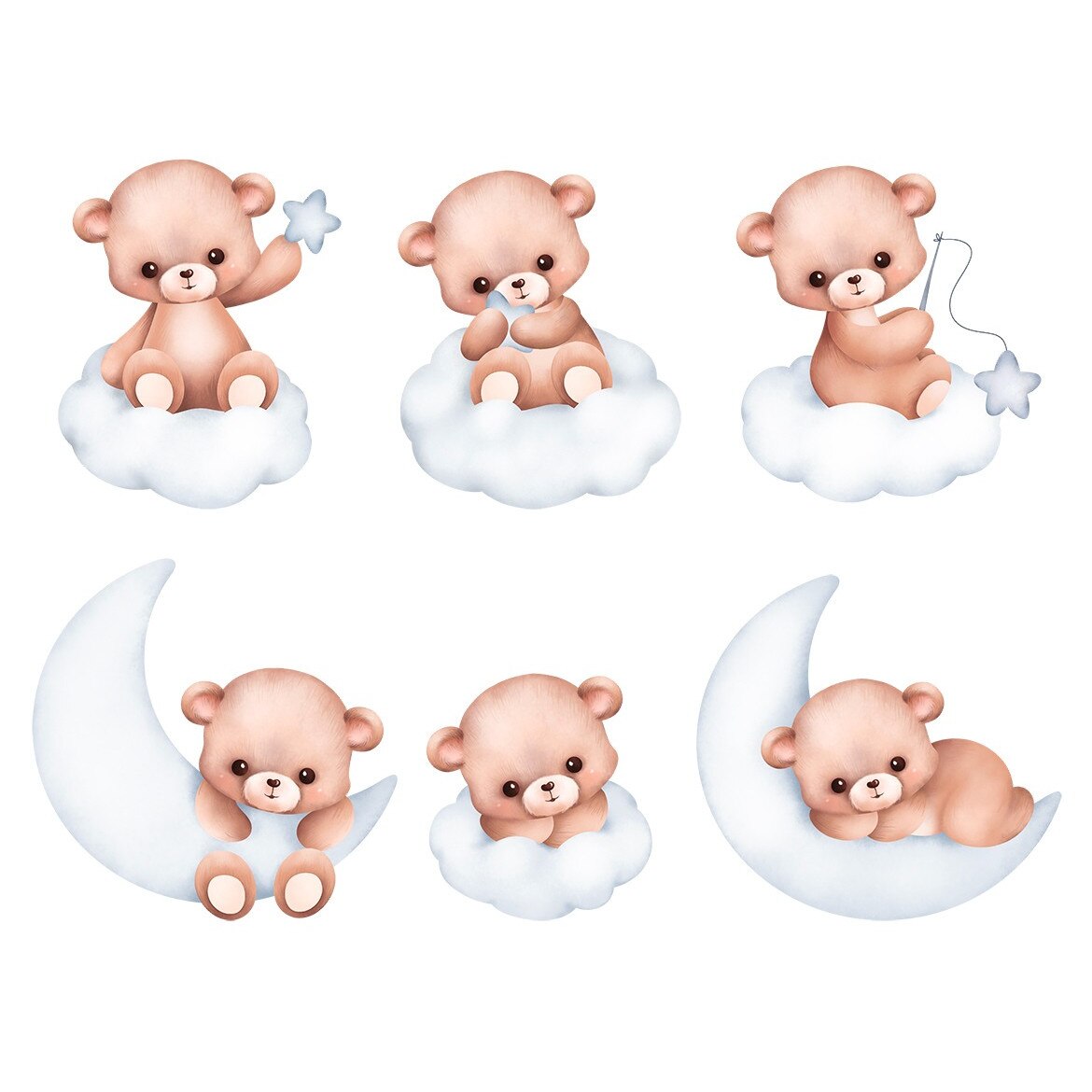 Sticker decorativ, Camera Copilului, Ursuleti, Luna, Nori, 12345ST ...
