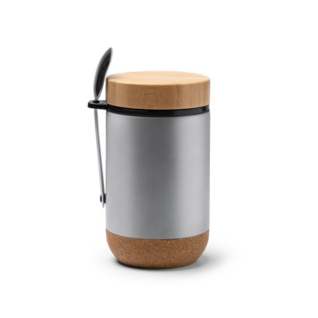 Термос BOKE, Стомана, Бамбуков капак, Корково дъно, 400мл, Сребрист, 15.7х8.7 - eMAG.bg