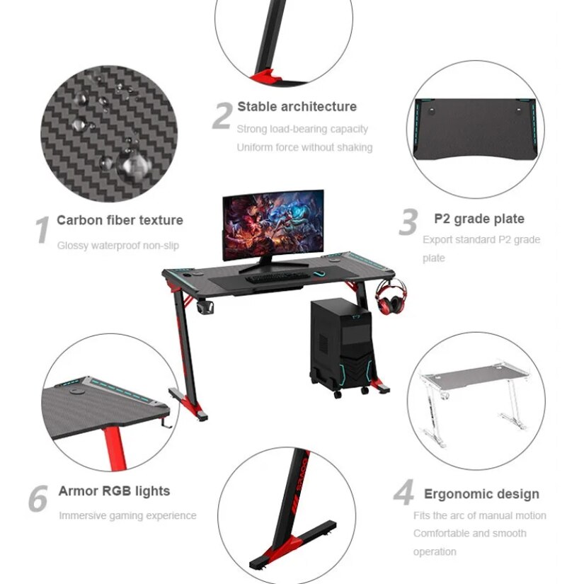 Masa profesionala gaming, AT PERFORMANCE®, 120x60x73 cm, cu acoperire ...