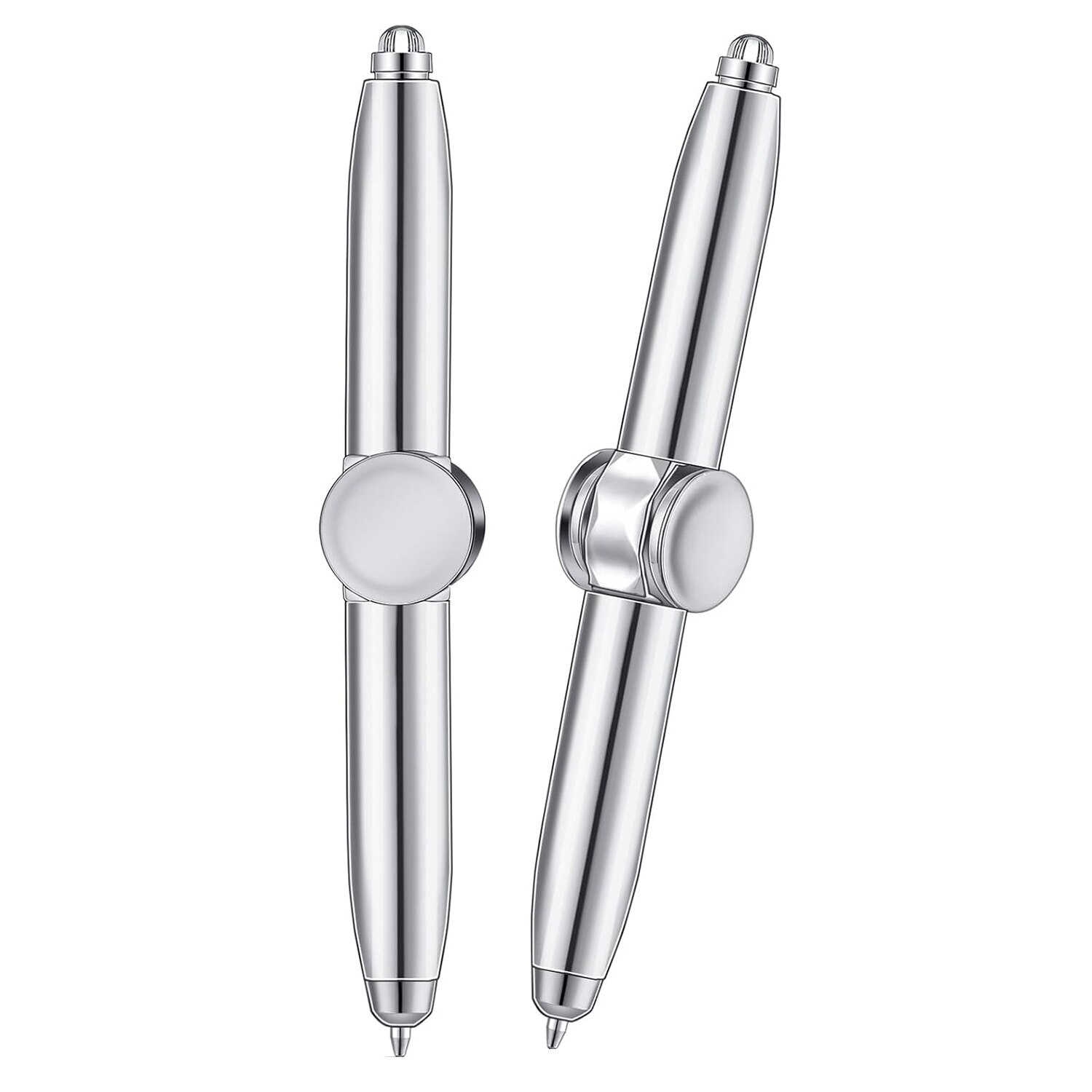 Set 2 Fidget Spinning Pen cu lumina LED, Metal, Argintiu - eMAG.ro