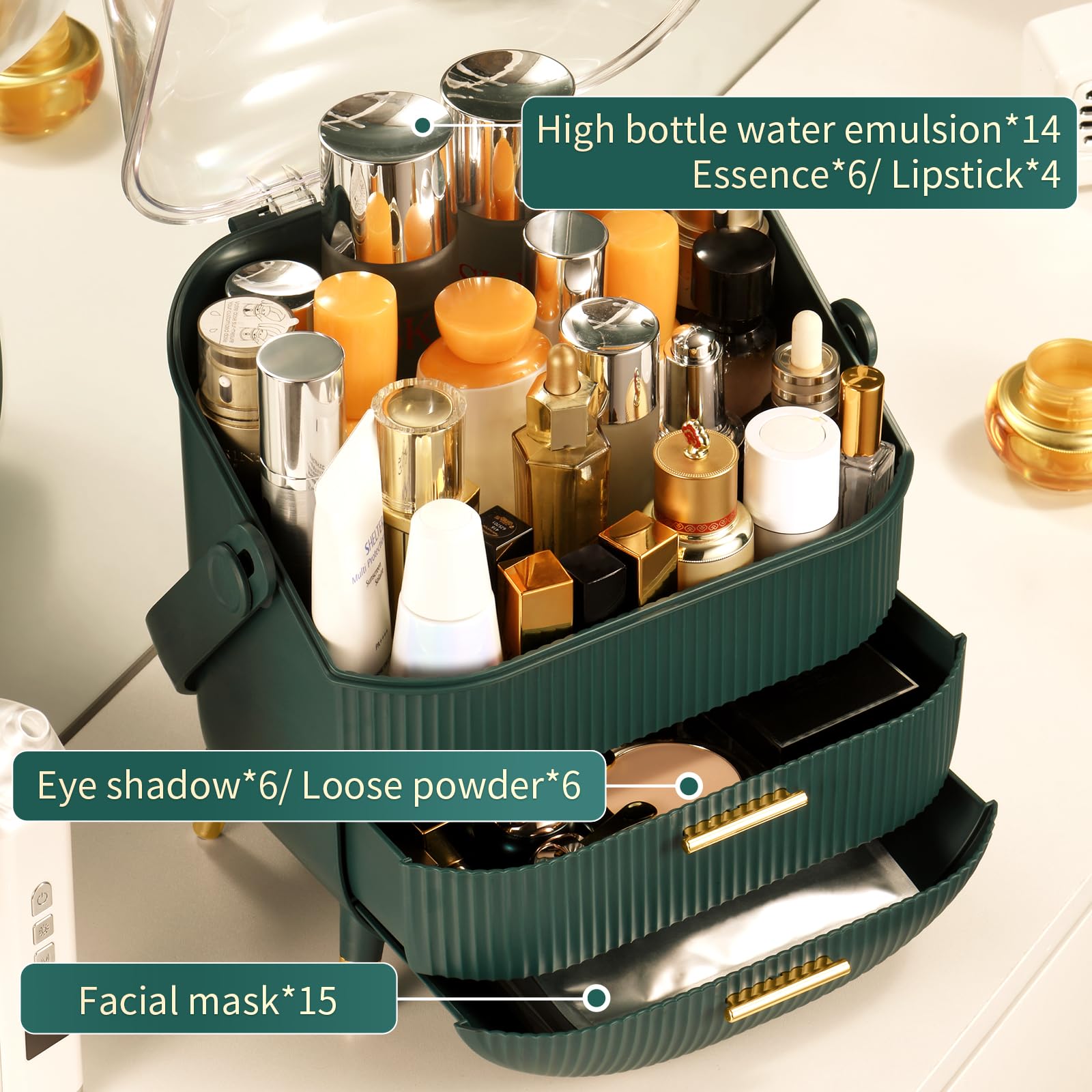 Organizator de machiaje, Plastic, Verde/Transparent - eMAG.ro