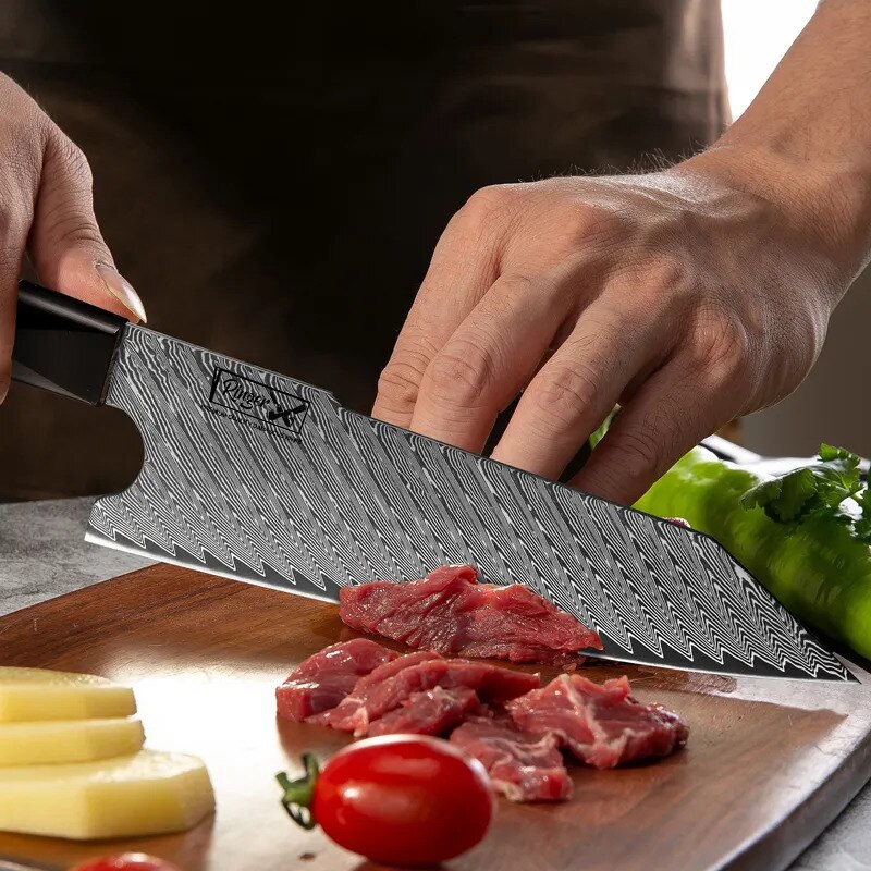 Cutitul bucatarului Kiritsuke Ringer, ultra-premium, otel de damasc, 32 ...