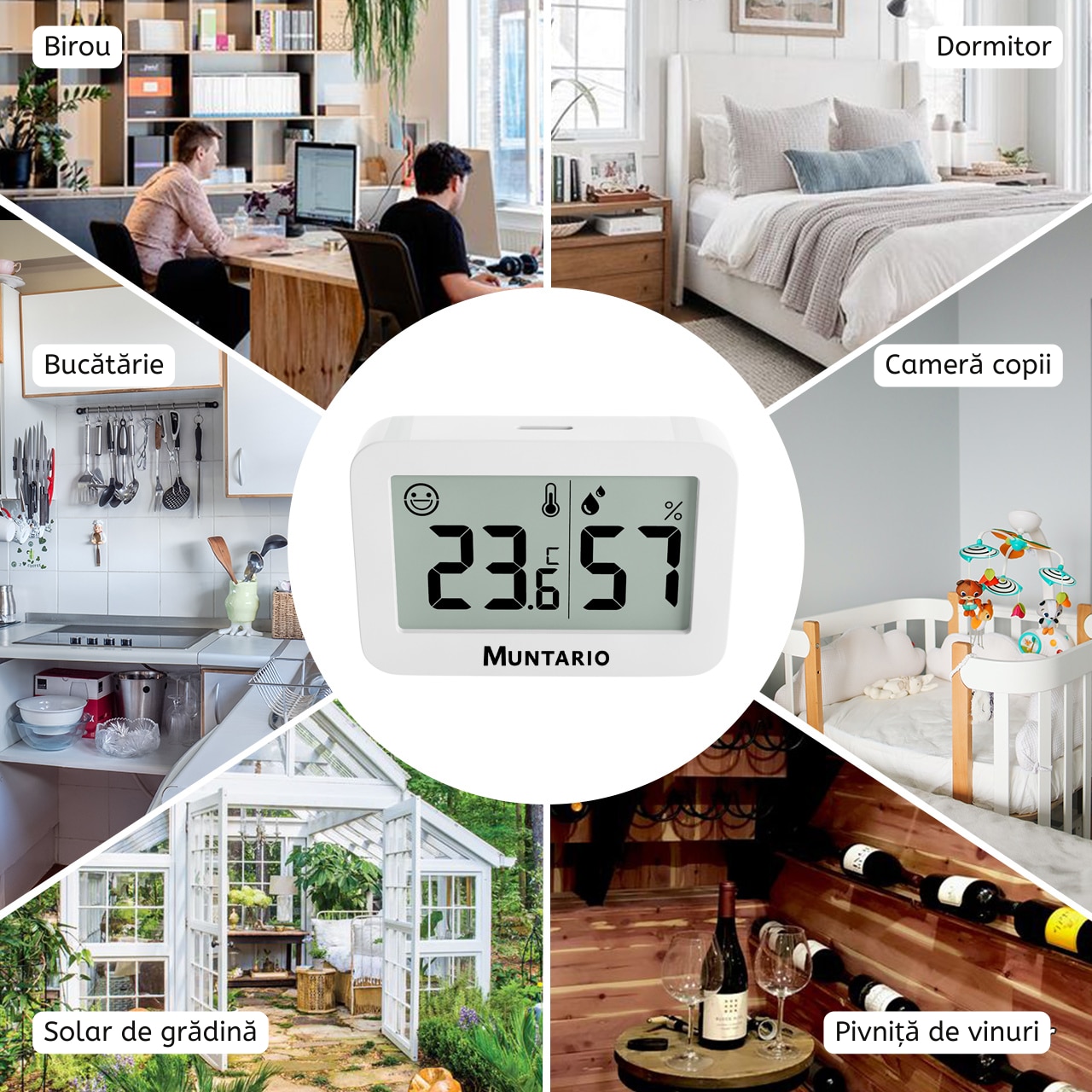 Set 2 termometre si higrometre de camera Muntario™, 5x3cm, digital ...