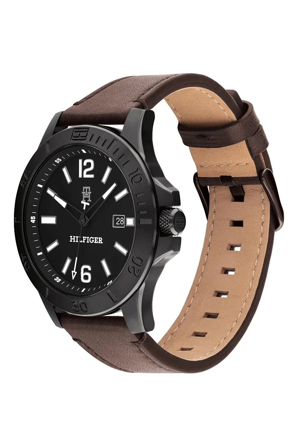 Tommy Hilfiger, Аналогов часовник с кожена каишка, Тъмнокафяв - eMAG.bg