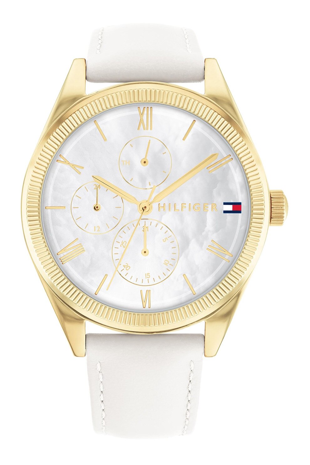 Tommy Hilfiger, Часовник със седефен циферблат, Златист, Бял - eMAG.bg