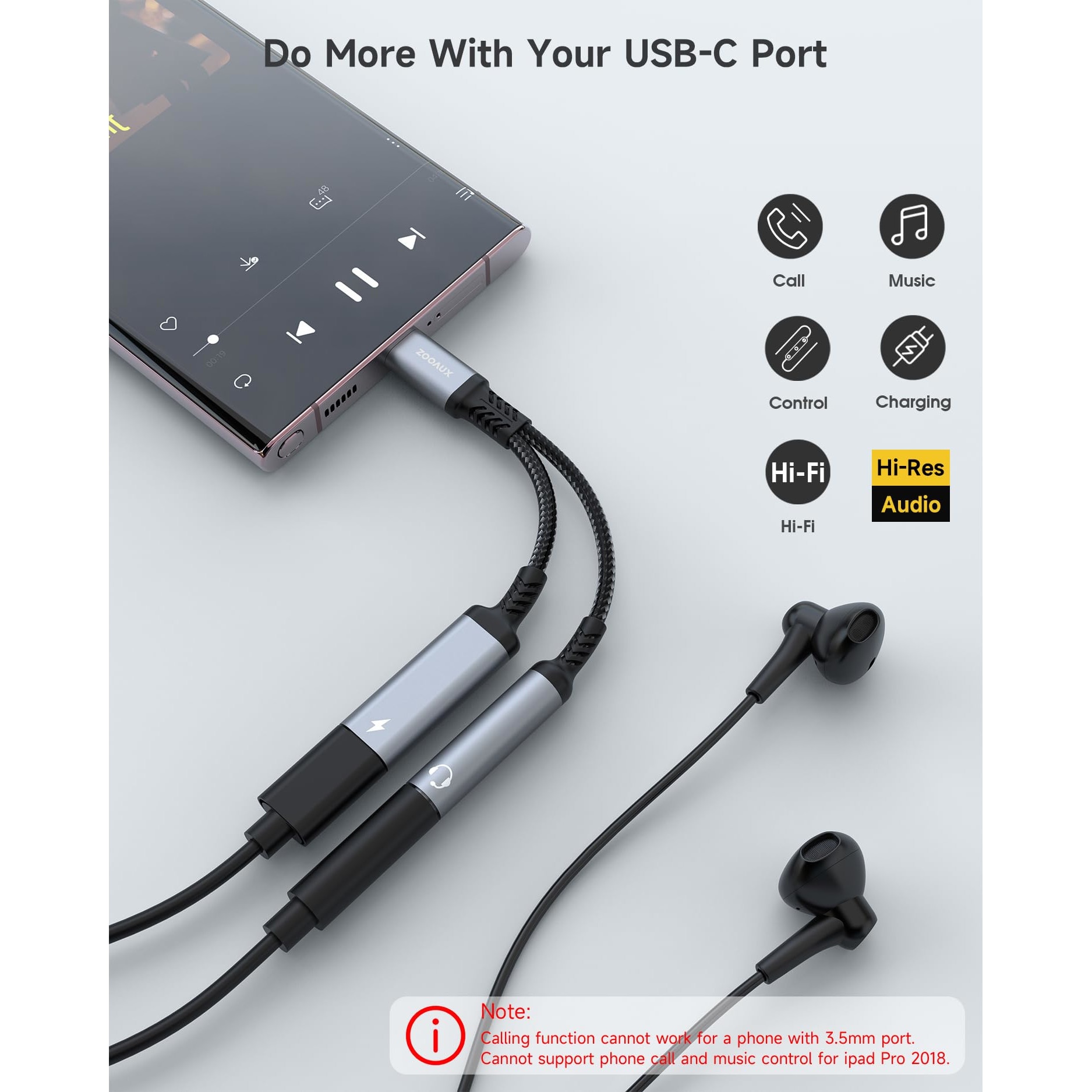 Adaptor audio 2 in 1 casti USB Tip C la Jack 3.5mm, enkourakoko®, Mic ...