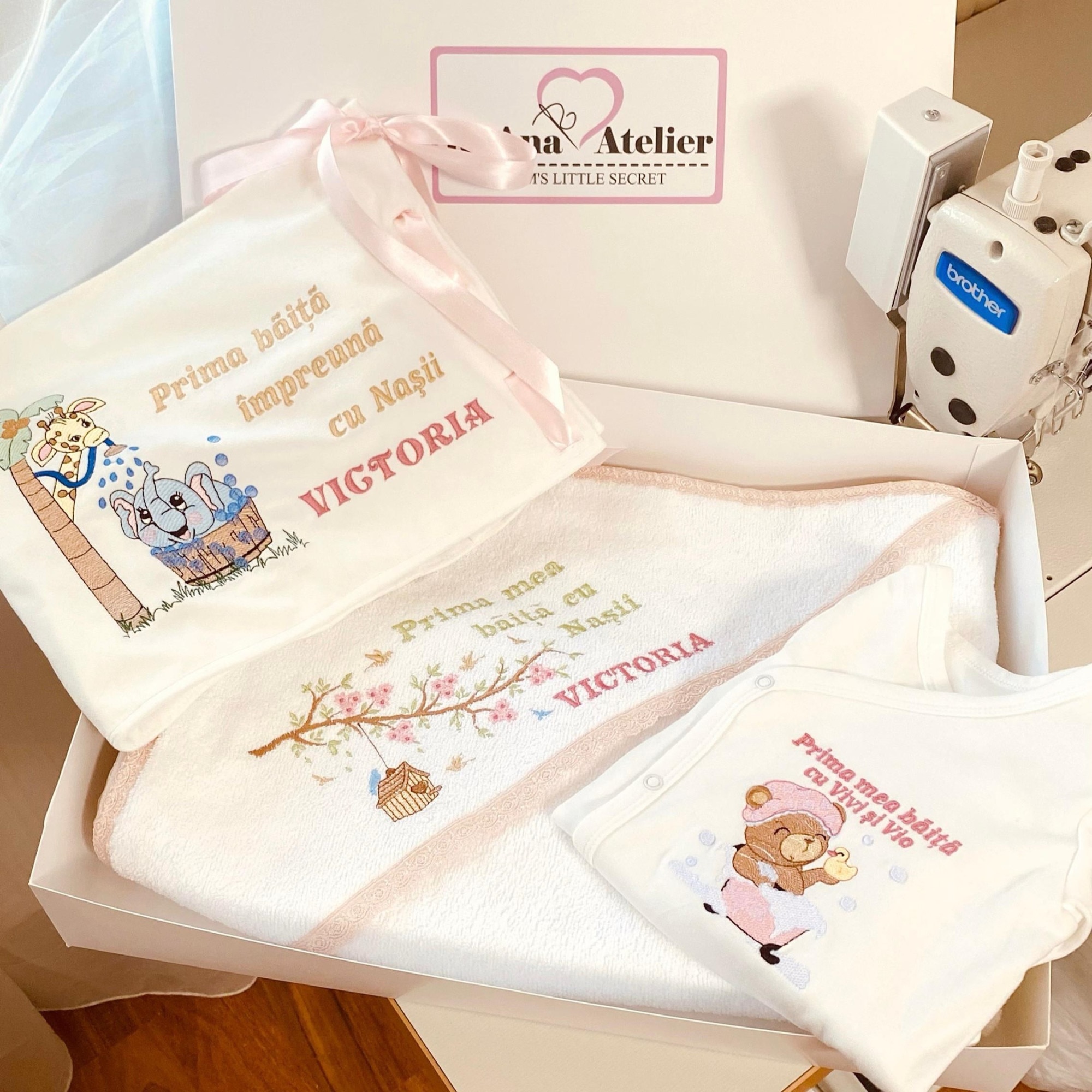 Set Prima Baita cu Nasii, dupa Botez, 3 piese, brodate si personalizate ...