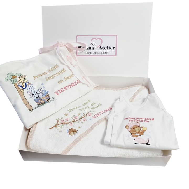 Set Prima Baita cu Nasii, dupa Botez, 3 piese, brodate si personalizate ...