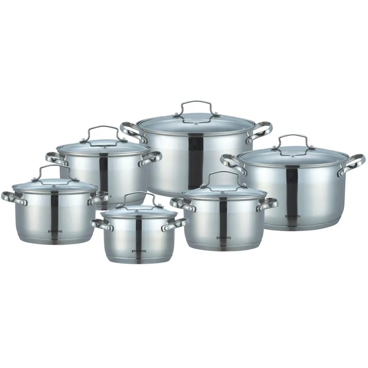 Set oale din inox 12 piese Bohmann 2.1L, 2.9L, 3.9L, 5L, 6.6L, 7.7L, cu ...