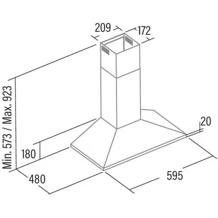 Hota decorativa CATA V3-T600 X, 65 W, 335 m3/h, 3 trepte, 60 cm, inox ...