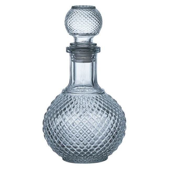Recipient din sticla rotund pentru Whisky, cu model in relief si dop ...