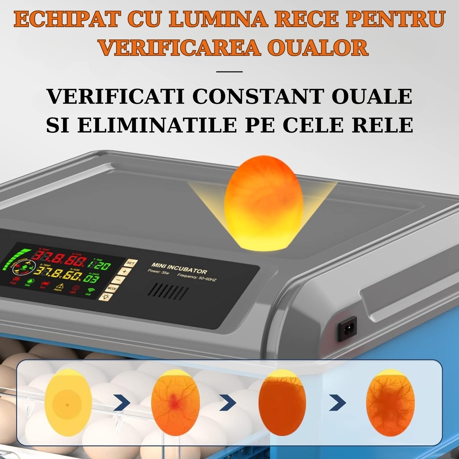 Автоматичен инкубатор за яйца с дисплей за температура, влажност и ...