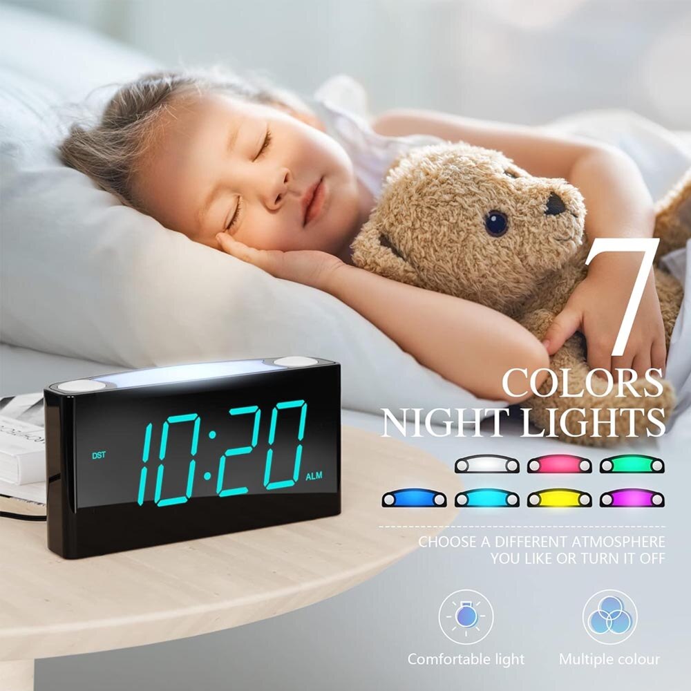 Ceas cu alarma digital, Mesqool, LED, 7 inchi, RGB, USB, Negru - eMAG.ro