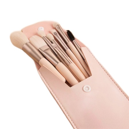 Mini set portabil 8 pensule de machiaj cu husa Bej - eMAG.ro