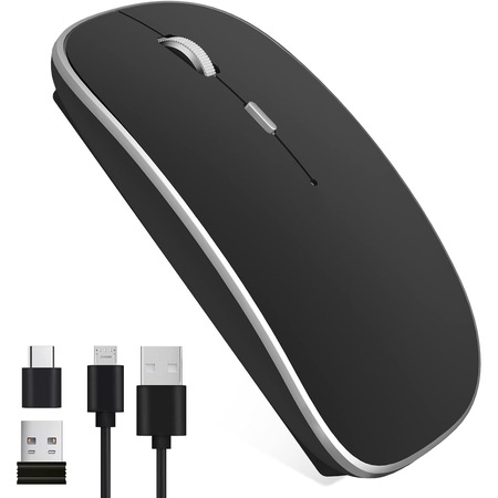 Mouse Wireless ABL-M3, 1600 dpi, 4 butoane, receptori USB-A si USB-C, Negru - eMAG.ro