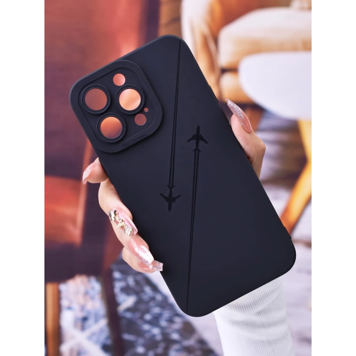 Капак с принт на самолет, черен, Съвместим с iPhone 13 Pro Max - eMAG.bg