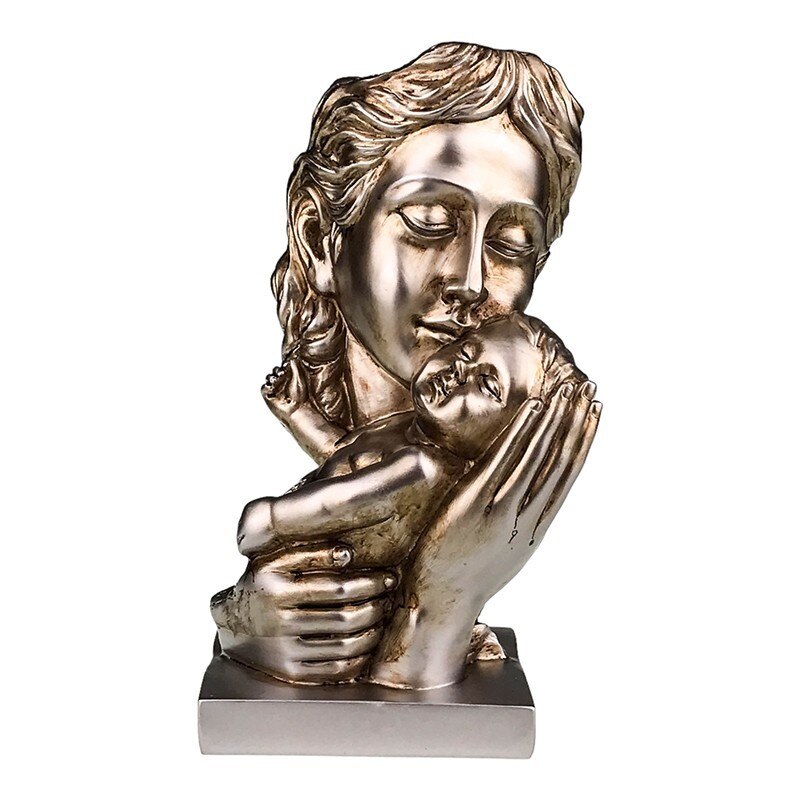 Statueta din rasina reprezentand o mama cu copil, 14X29 cm, argintiu ...