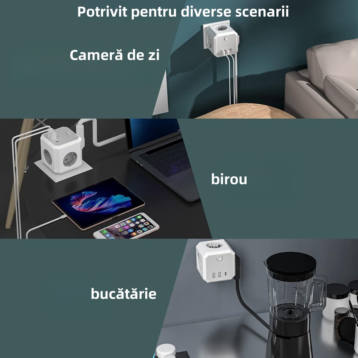 Priza Cube cu USB,4 Prize,2xUSB,1xType C, Incarcare Rapida, Protectie ...