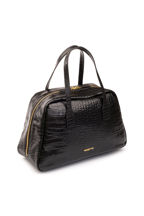 Geanta dama, Musette, BEVERLY, De mana, Piele naturala, negru, 65.5 x ...