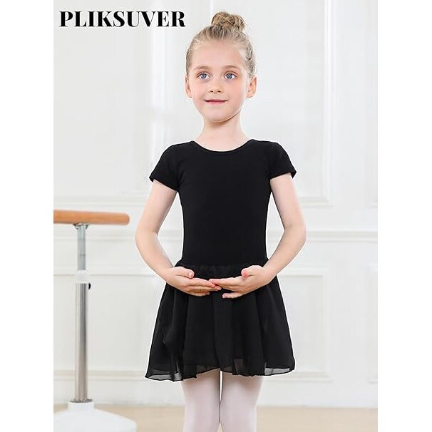 Rochie de balet pentru fete PLIKSUVER, Maneci scurte, Fusta de chiffon ...