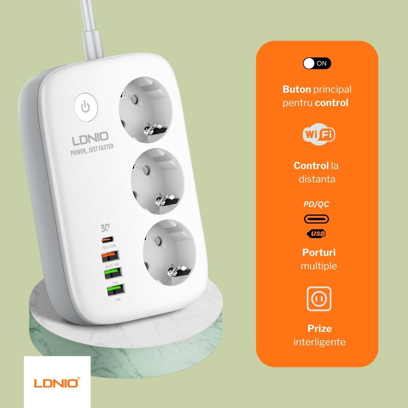Prelungitor inteligent cu 3 prize - Lndio SEW3452, WIFI, 2500W, 1 x PD ...