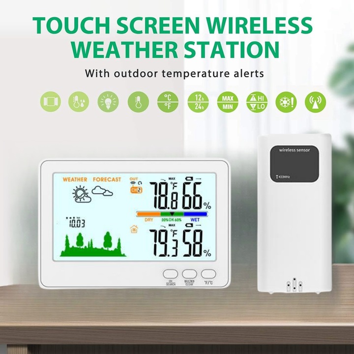 Statie Meteo fara Fir, termometru si higrometru digital pentru interior ...