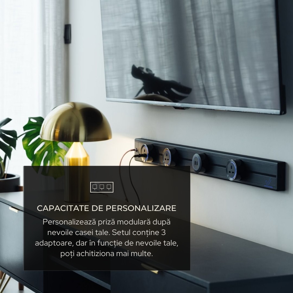 Priza Modulara Veridion® 50cm cu 3x Adaptoare Mobile incluse, montare ...