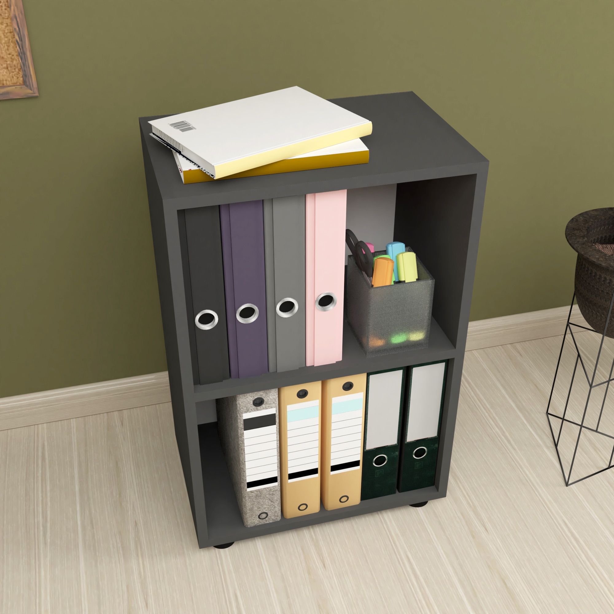 Raft pentru carti, Vara, 74 x 49 x 30 cm, pal, antracit, cu 2 polite ...