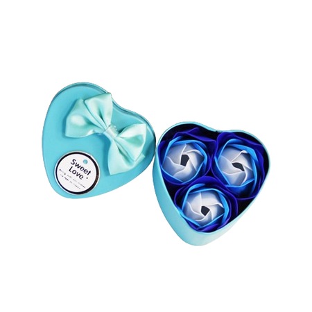 Cutie metalica in forma de inimioara cu 3 trandafiri, Tessero, albastru ...