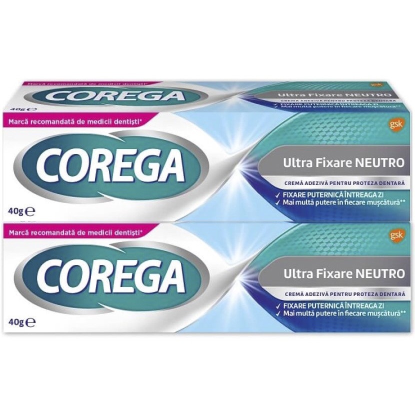 Pachet Crema adeziva pentru proteze Corega Ultra Fixare Neutro, 2x40g ...