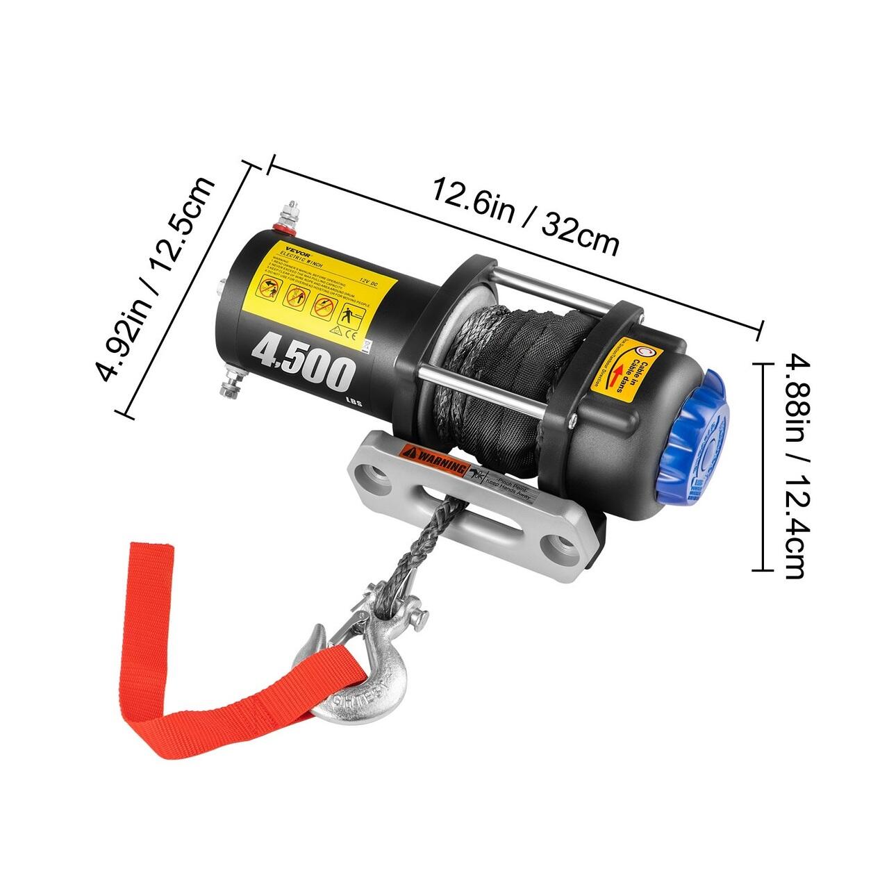 Troliu electric cu cablu sintetic Vevor 2 kW / 12V, capacitate 2041 kg ...