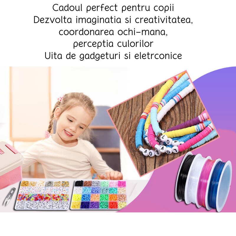 Set artizanat cu 4500 bucati margele rotunde de argila polimerica, 200 ...