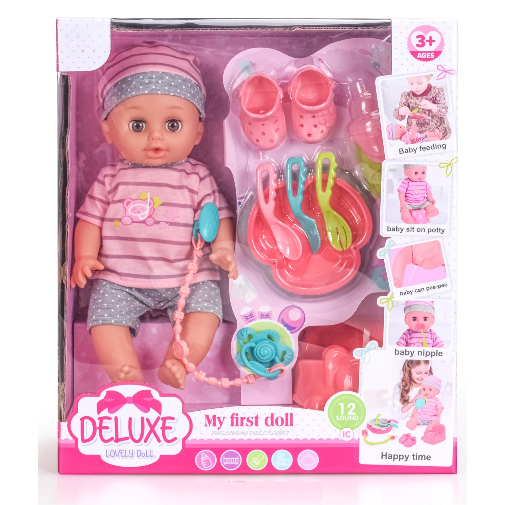 Set Papusa Bebelus Multifunctionala Care Vorbeste, Bea si Face Pipi, 12 ...