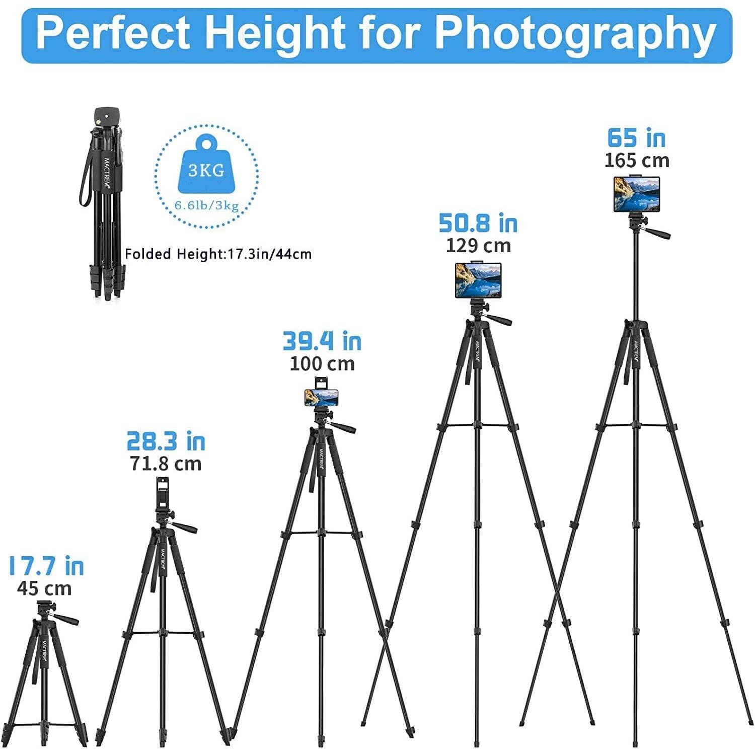 Trepied pentru telefon mobil, camera de 165 cm portabil cu rotatie de ...