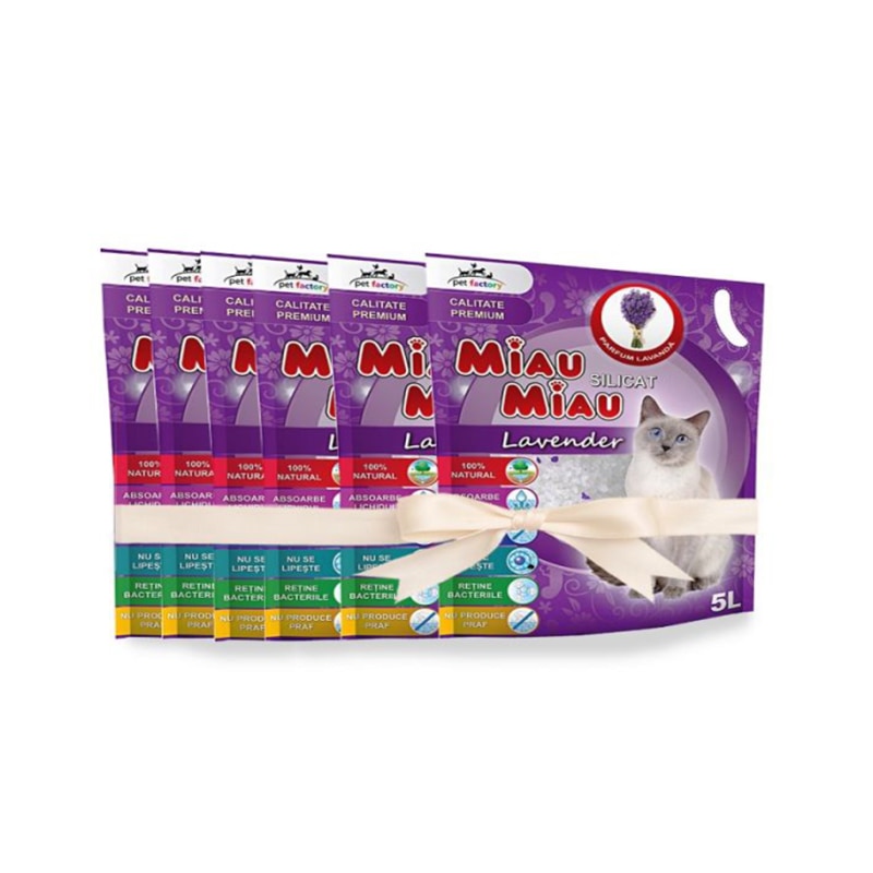 Set 6 buc x Asternut igienic pentru pisici, Miau Miau Silicat Lavanda ...