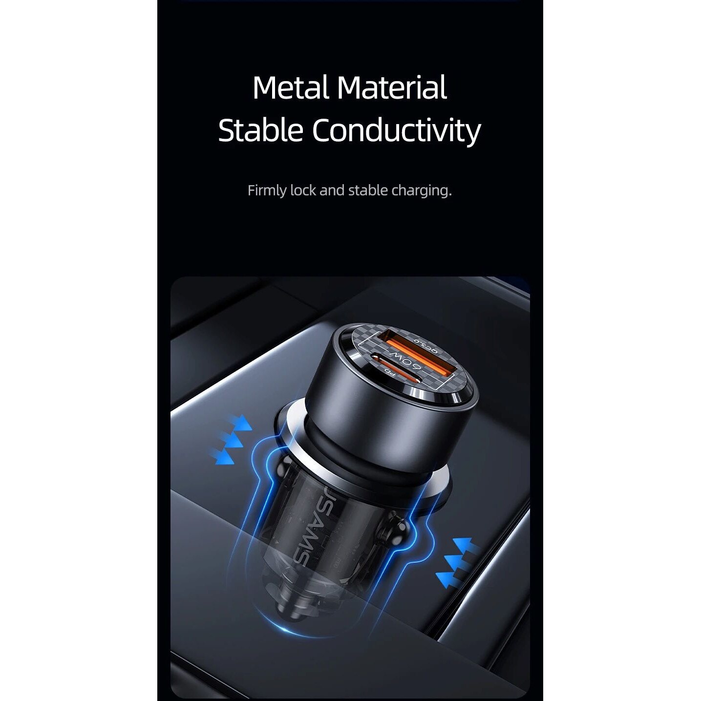 Зарядно устройство за кола, USAMS, US-CC208 C39, 60W, 1 usb C + 1 usb A ...