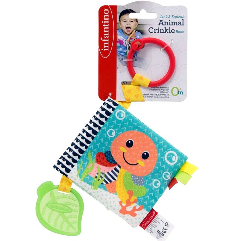 Carticica bebe cu agatatoare Infantino Link & Squeak Sea Animal Crinkle ...