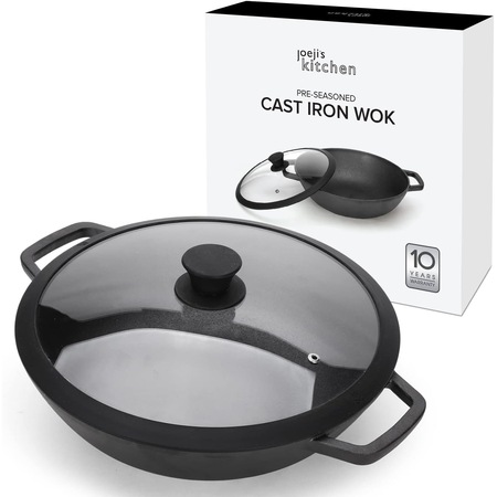 Tigaie Wok din fonta cu capac, 31cm, negru - eMAG.ro