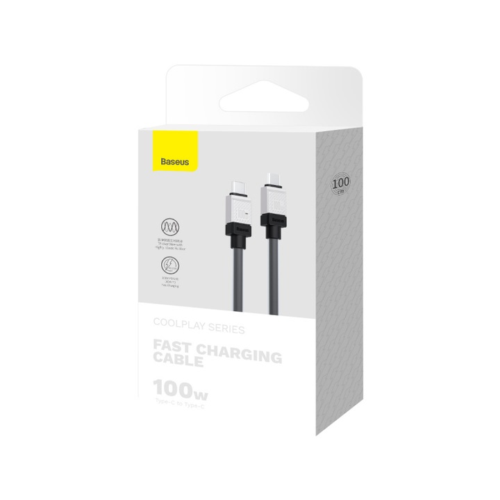 Cablu Baseus Coolplay, USB-C la USB-C, 100W, 1m, Negru - eMAG.ro