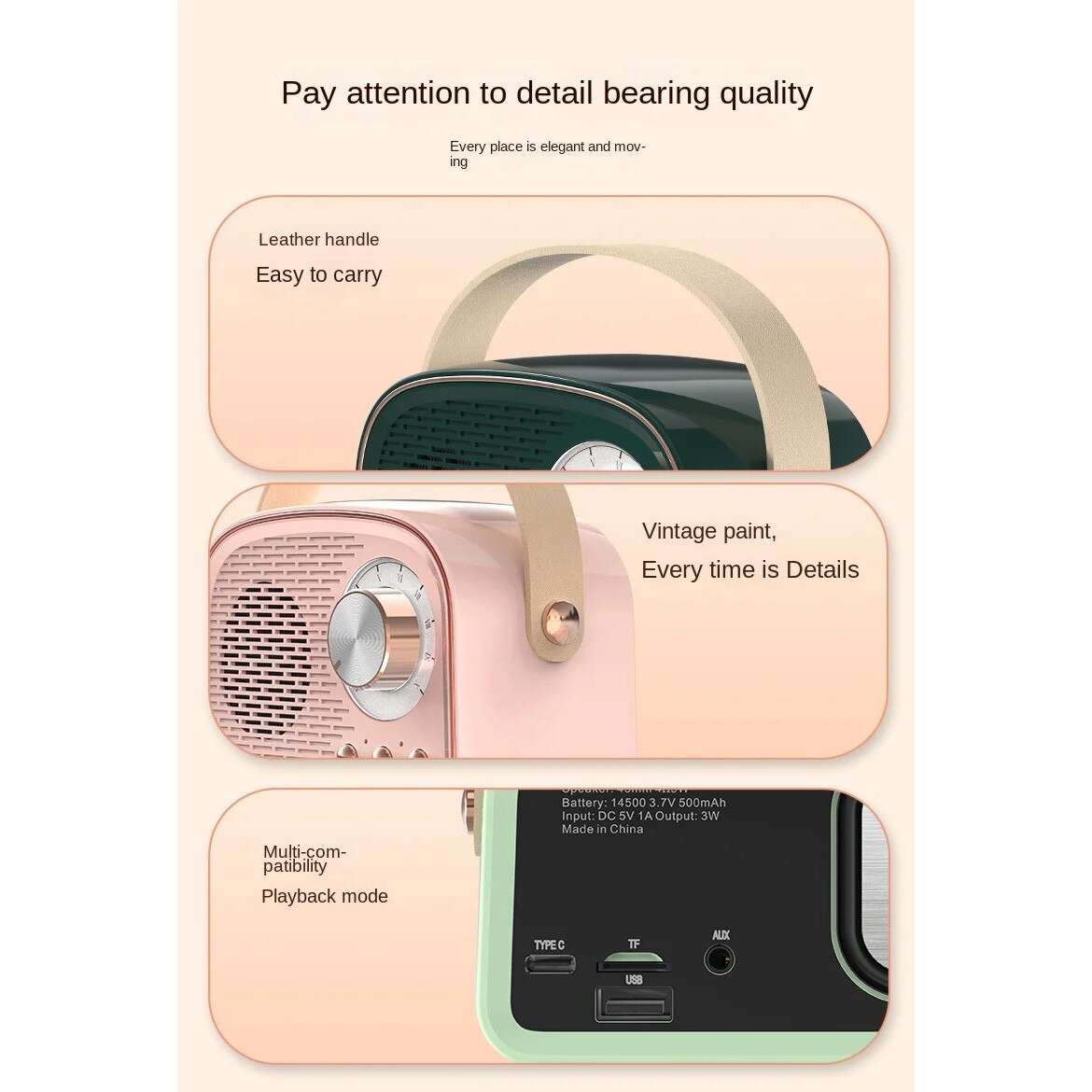 Mini boxa Retro Bluetooth Portabil DW21 - Baterie 500mAh, Sunet Clar ...