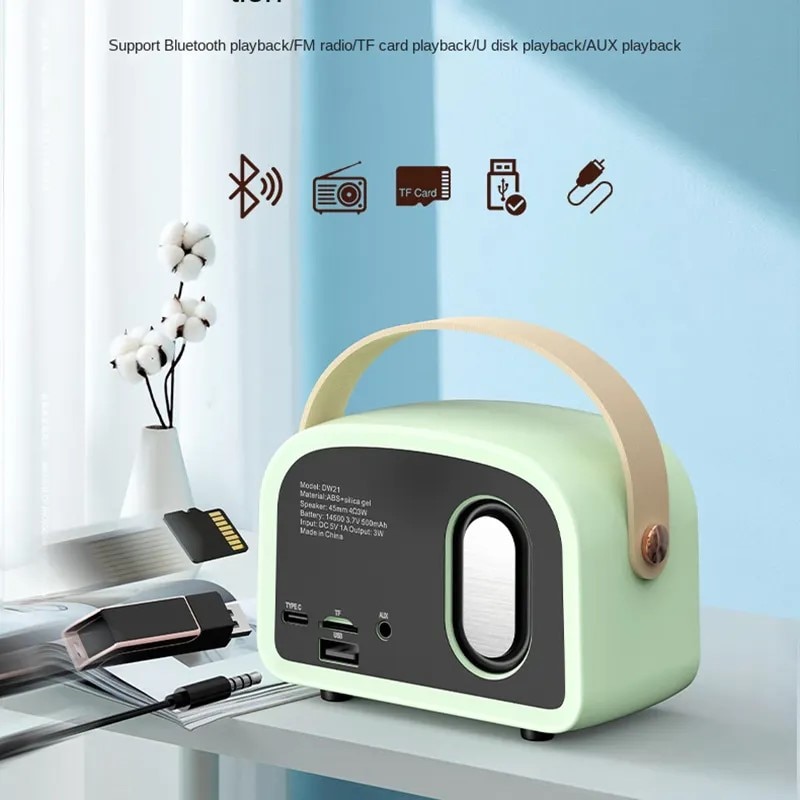 Mini boxa Retro Bluetooth Portabil DW21 - Baterie 500mAh, Sunet Clar ...
