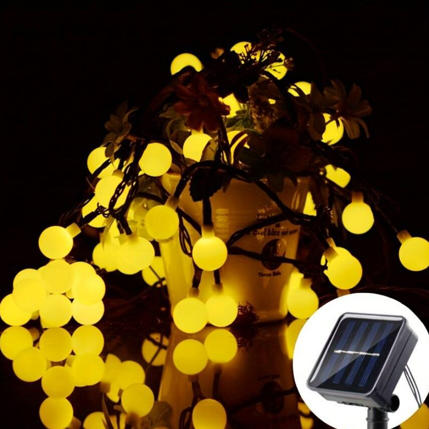 Ghirlanda Luminoasa Solara 7M cu 50 Globulete Albe Mate, Lumina Calda ...