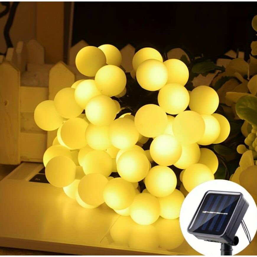 Ghirlanda Luminoasa Solara 7M cu 50 Globulete Albe Mate, Lumina Calda ...