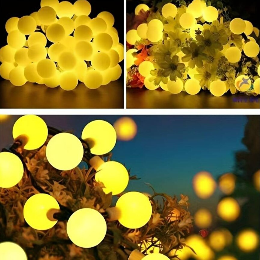 Ghirlanda Luminoasa Solara 7M cu 50 Globulete Albe Mate, Lumina Calda ...